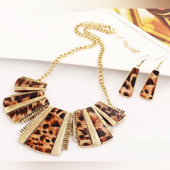 Jewelry | Leopard Print Sectioned Necklace And Earring Set | Poshmark